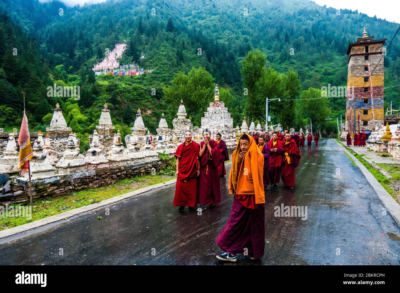 China, eastern Tibet, or Kham, Gyarong gorges, Milarepa Monastery and ...
