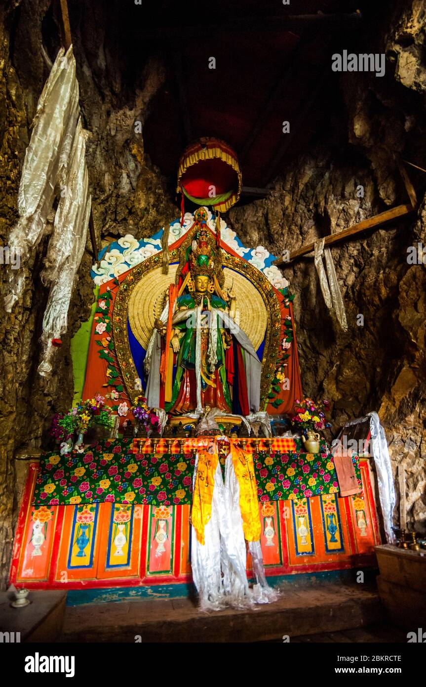 China, eastern Tibet, or Kham, Qinghai, Nagchu, Gar monastery, cave ...