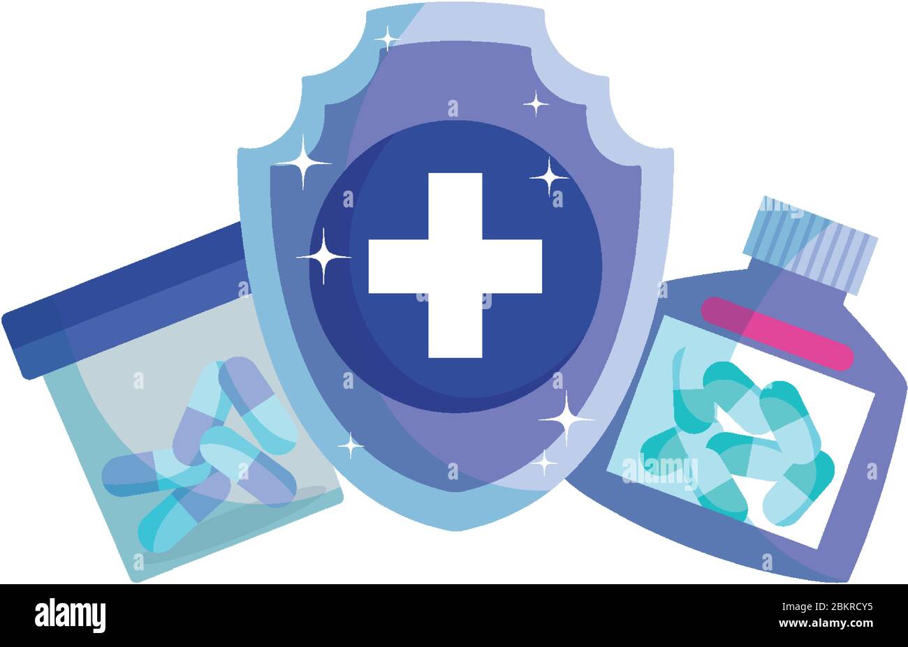 shield protection medicine bottle pills capsule vector illustration ...