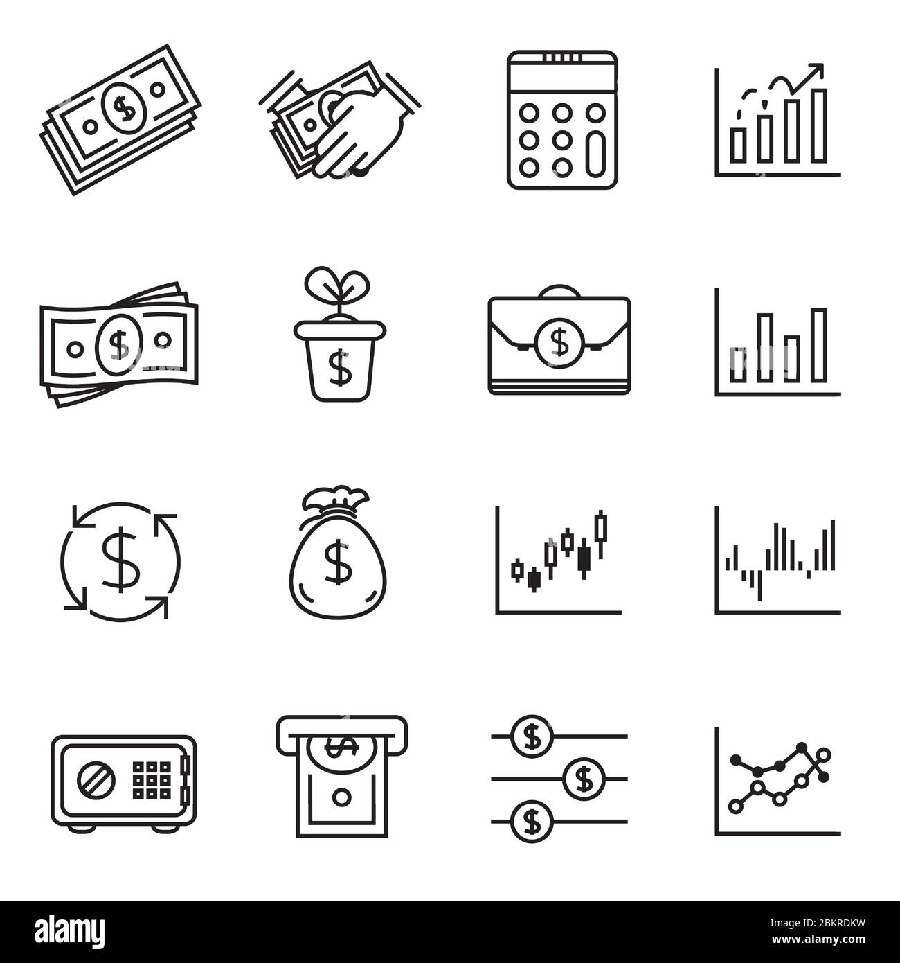 Money and financial icon set - vector. Single line stroke Stock Vector ...