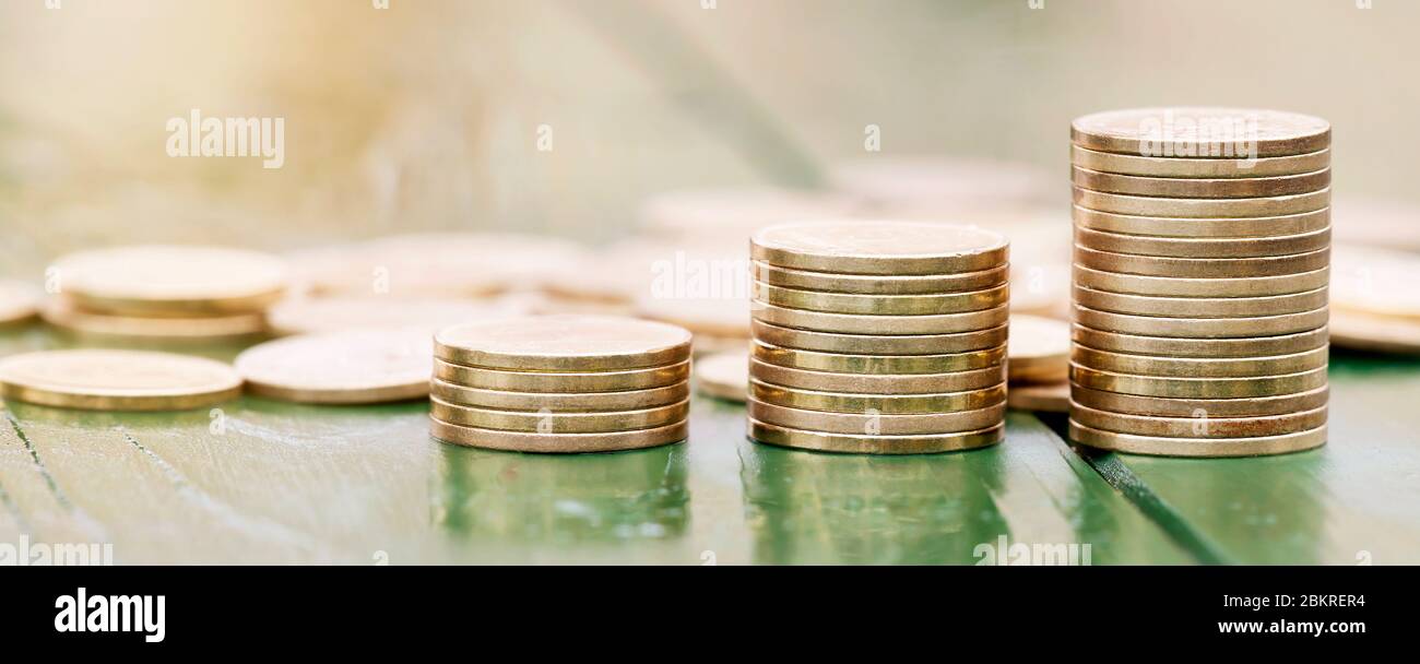 Web banner of sock market, investment concept - gold money coins with ...
