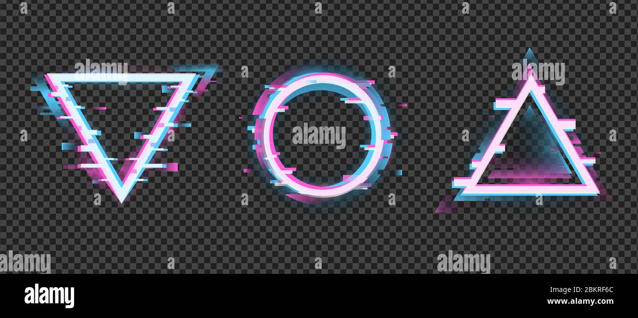 Distorted geometric frame. Color change crash triangular and round ...