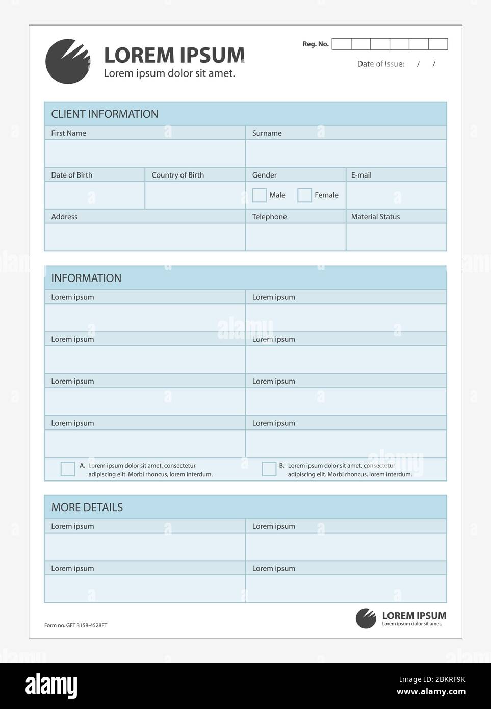 A clean form for customer information. Concept document on real estate ...