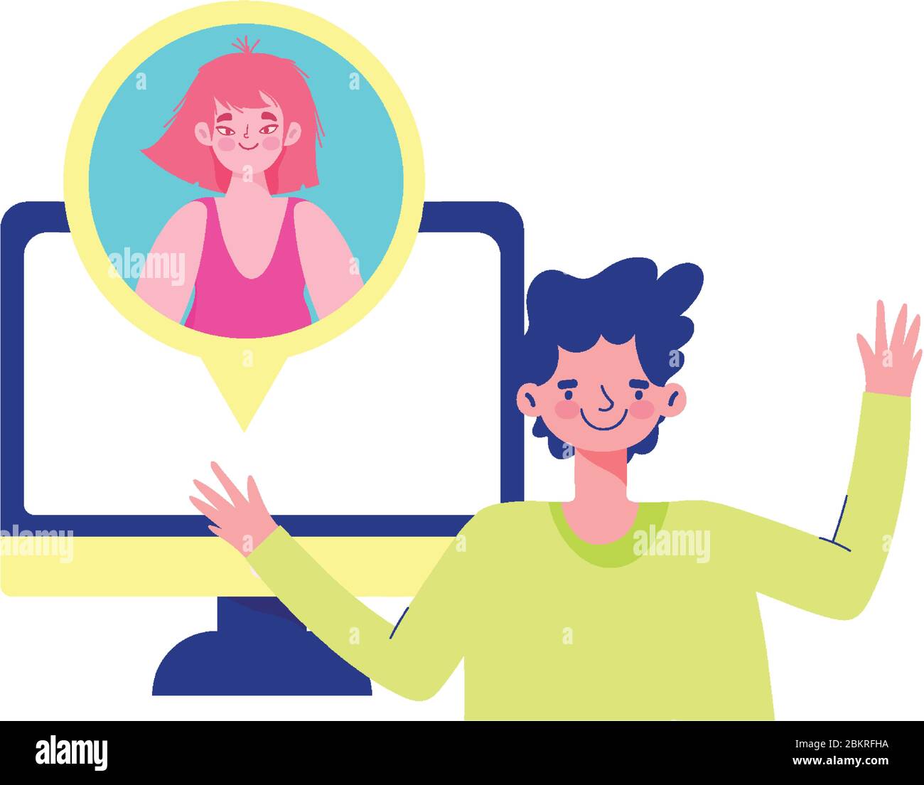 boy and girl cartoon characters computer online talking isolated design ...