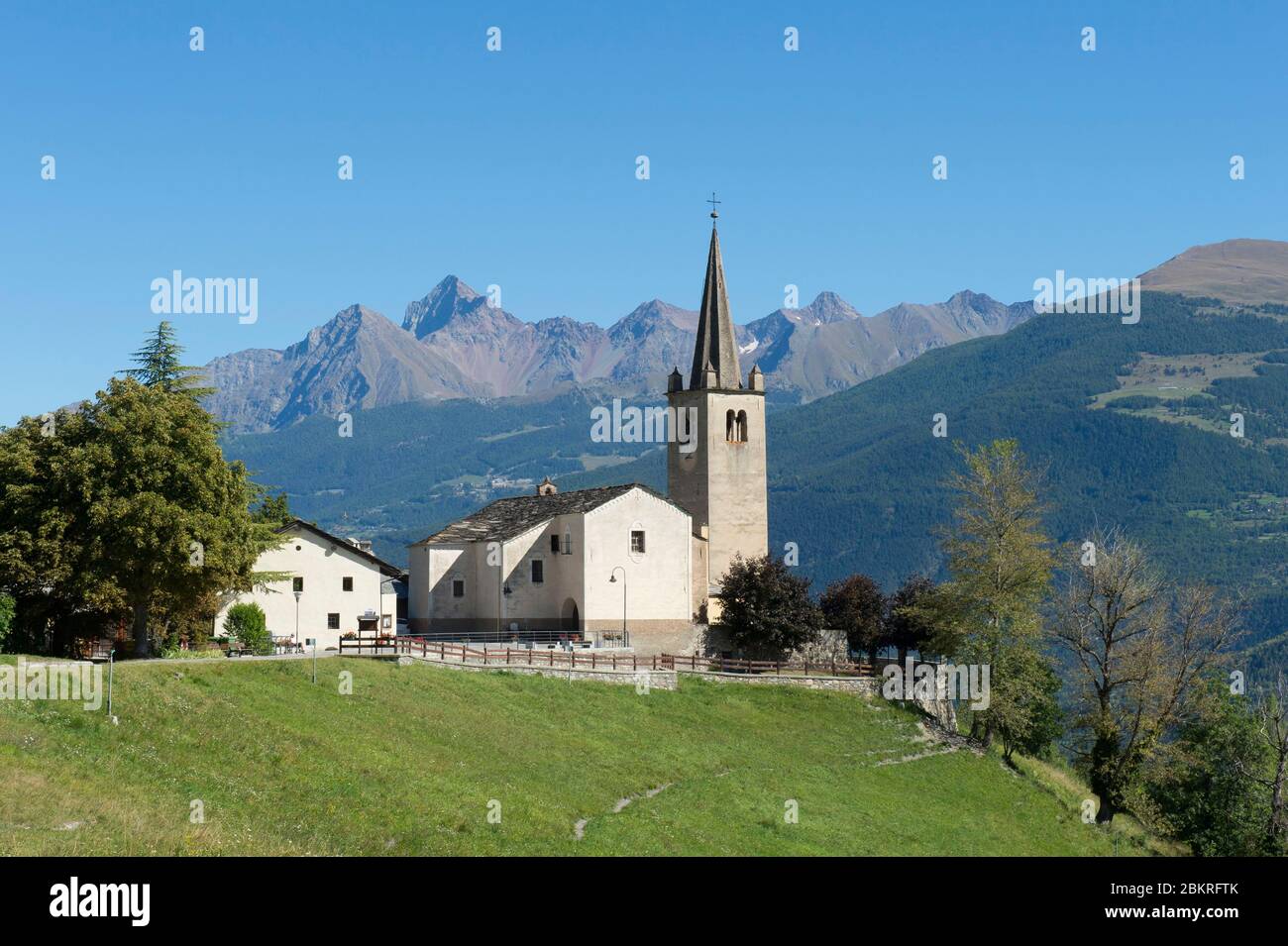 Italy, Aosta Valley, the church of the village of Saint Nicholas and ...
