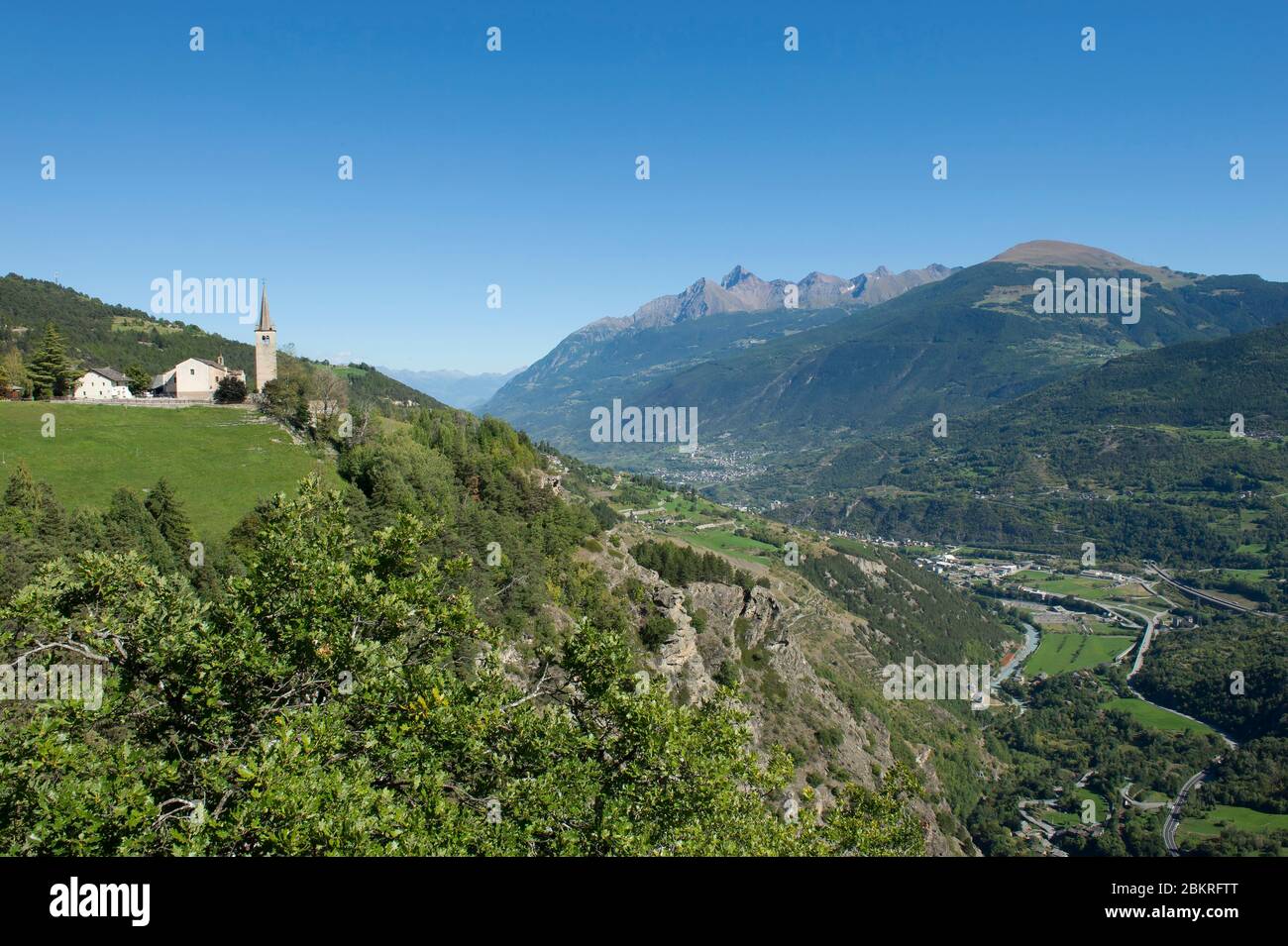 Italy, Aosta Valley, the church of the village of Saint Nicholas and ...