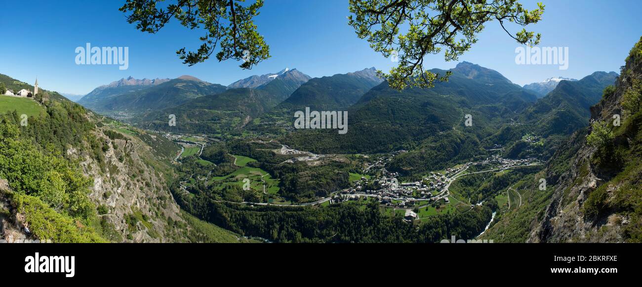 Italy, Aosta Valley, panoramic view of the valley above Aosta from the ...