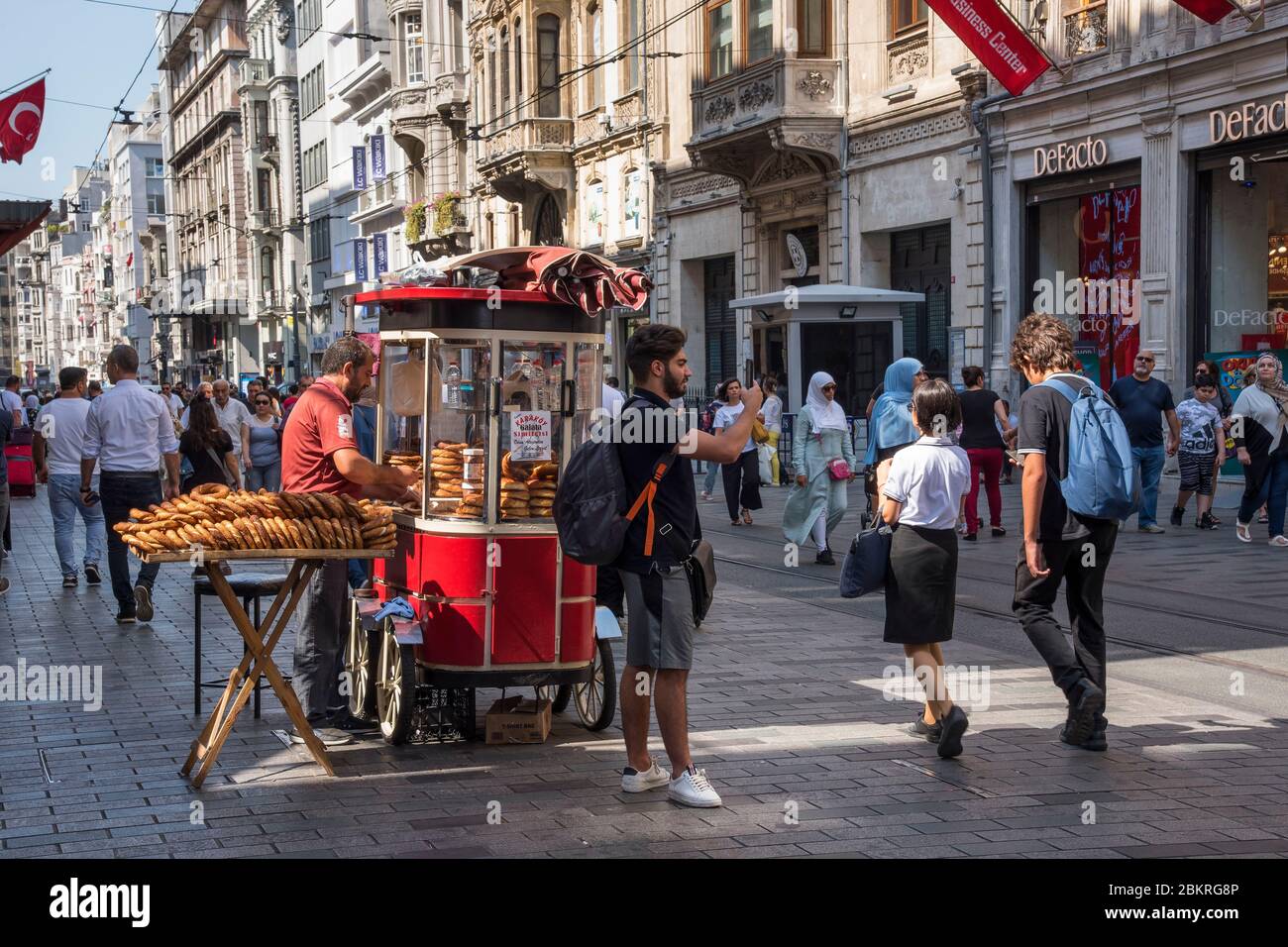 Turkey, Istanbul, Galata district, cart selling traditional bread ...