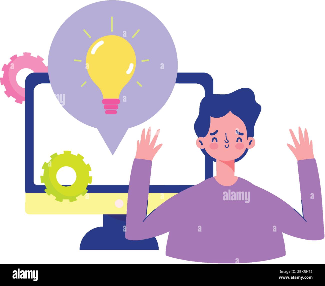 young man education online computer creativity course vector ...