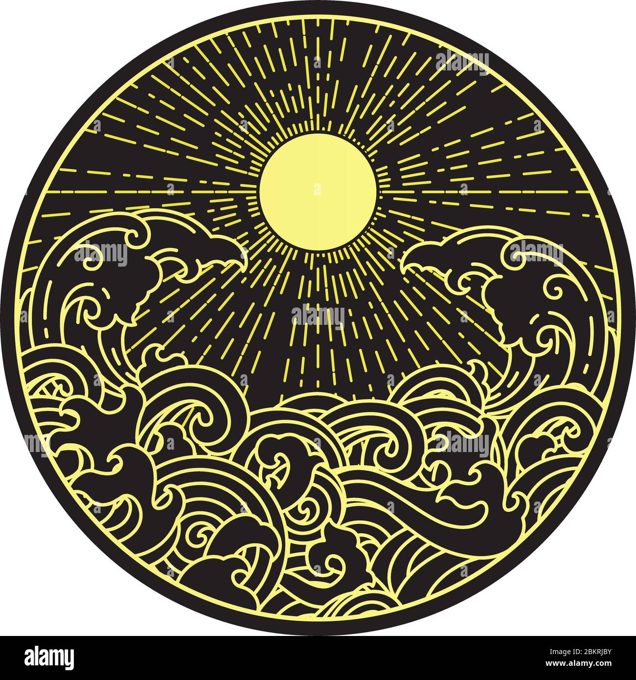 Sunshine with the water wave. Oriental decorative design element. Moon ...