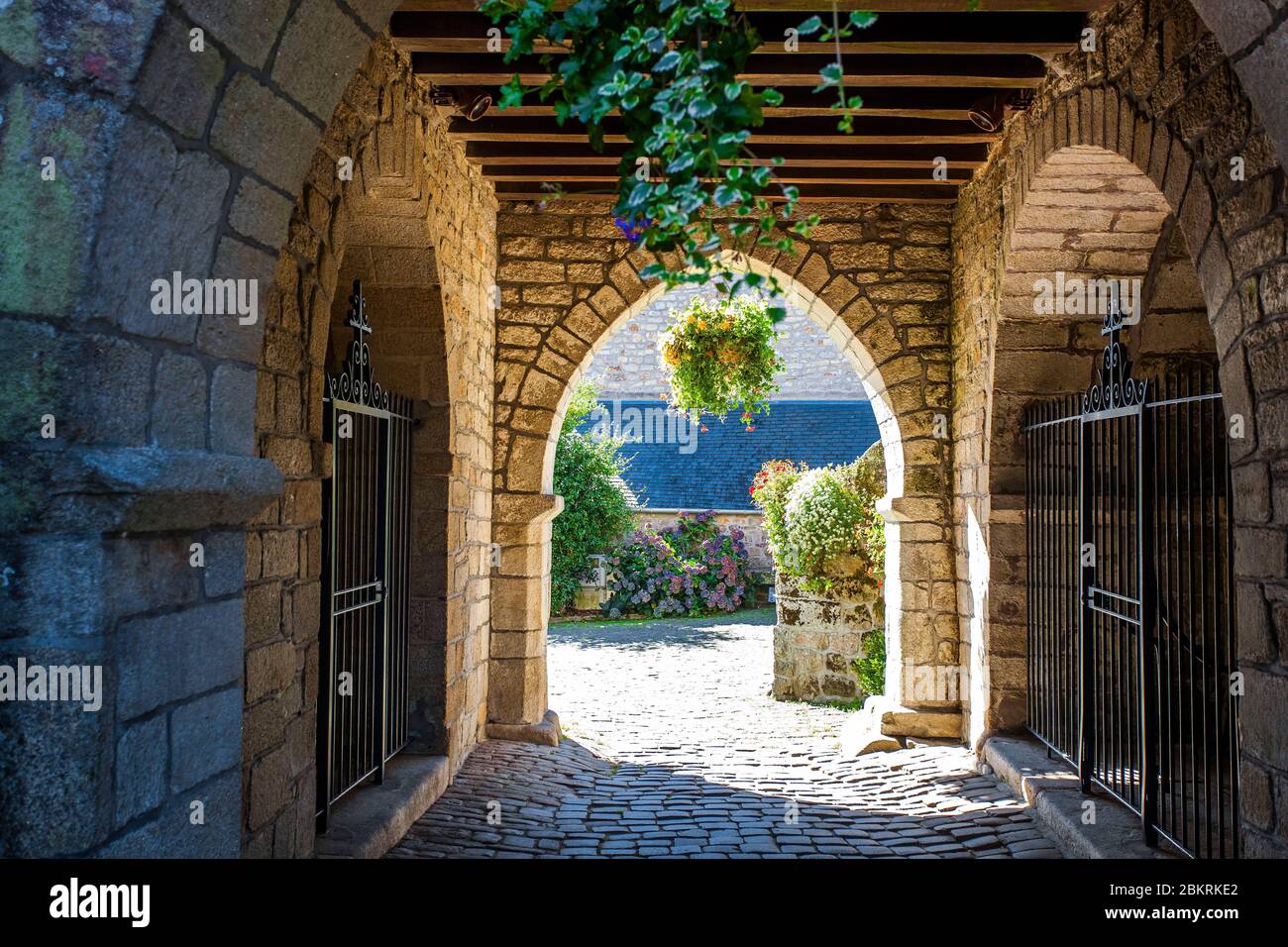 France, Morbihan, La Vraie Croix, The cobbled passage under the chapel ...