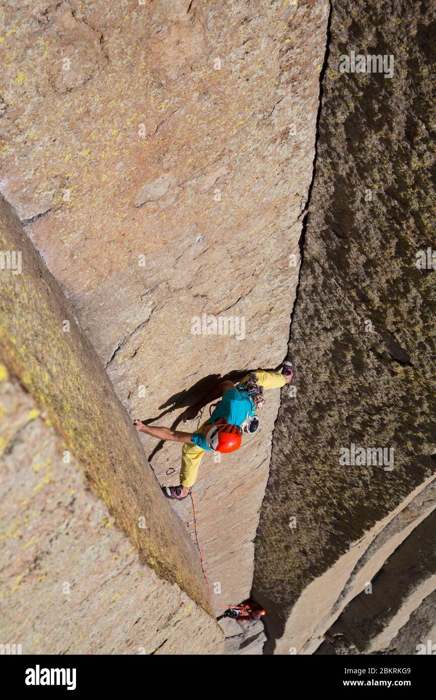 United States, Wyoming, Devils Tower (Devil's Tower) climbing in El ...