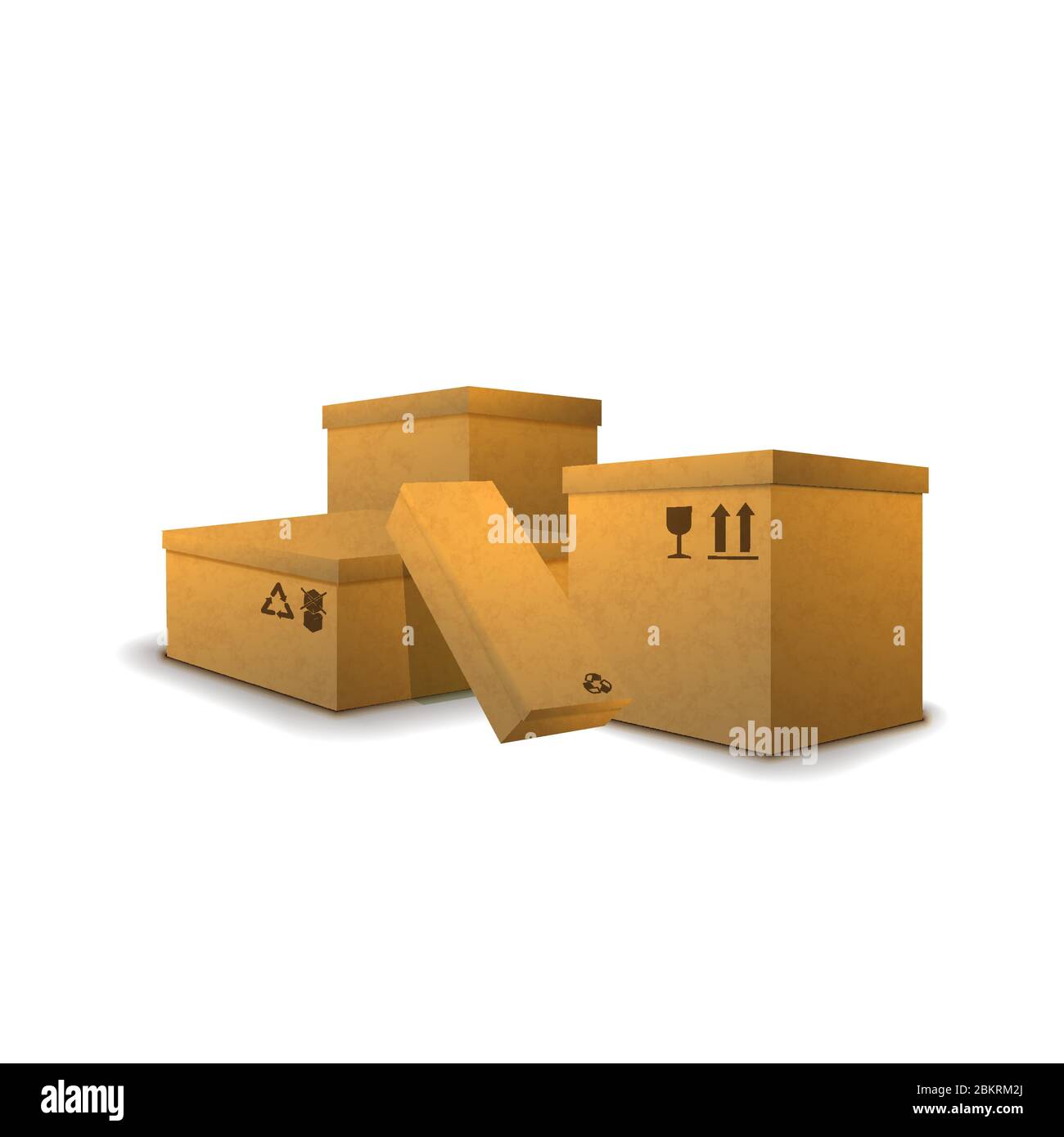 Heap of cardboard parcels with cargo signs on white Stock Vector Image ...