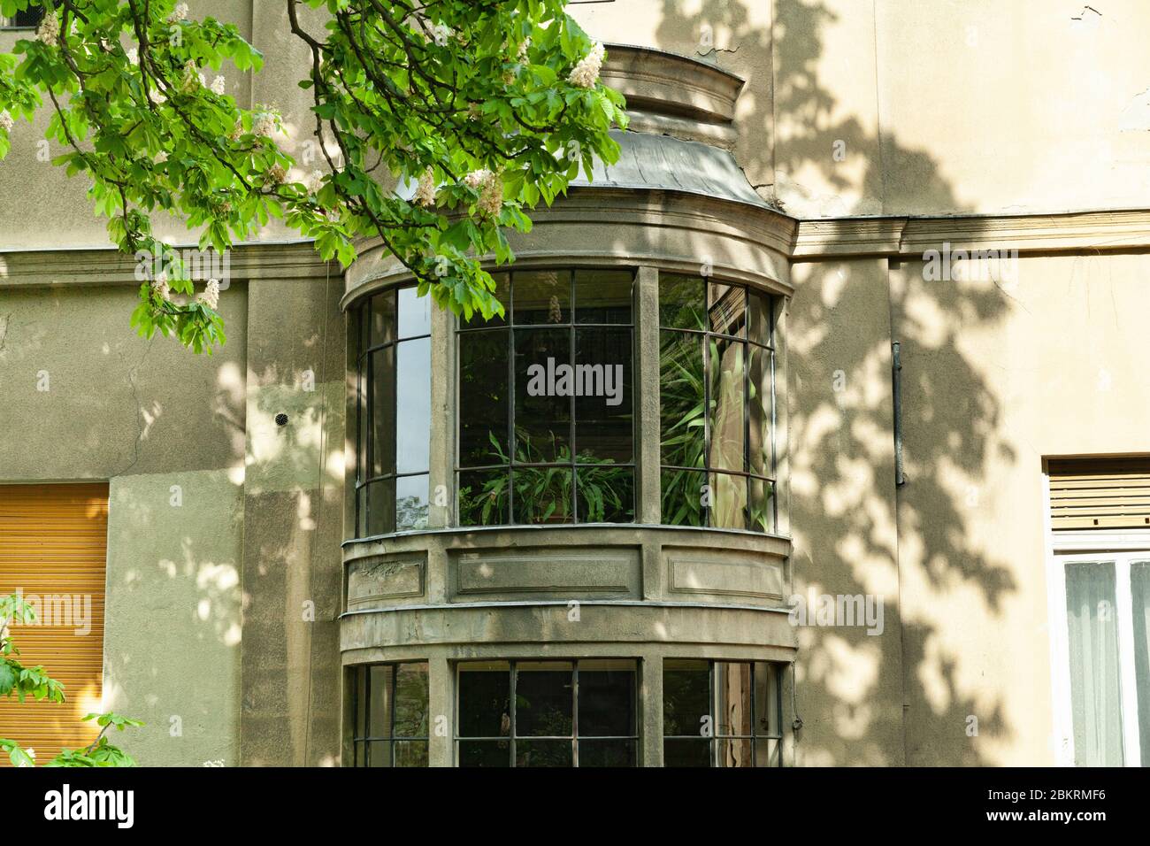Budapest, Hungary - 4 May 2017: Architecture of Budapest of 1950s: bay ...