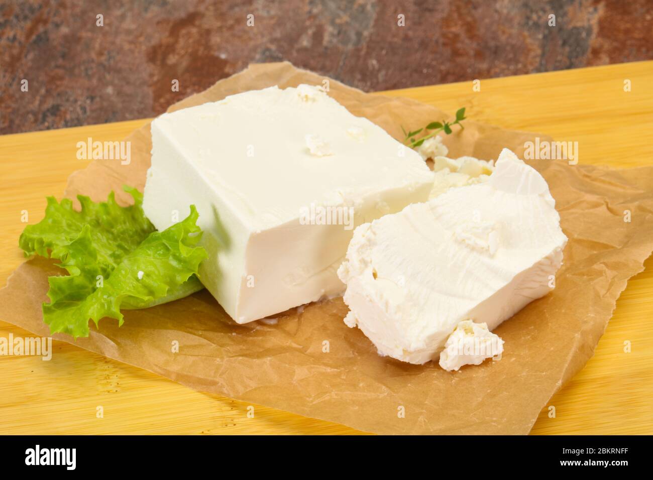 Greek traditional Feta soft cheese in the plate Stock Photo - Alamy