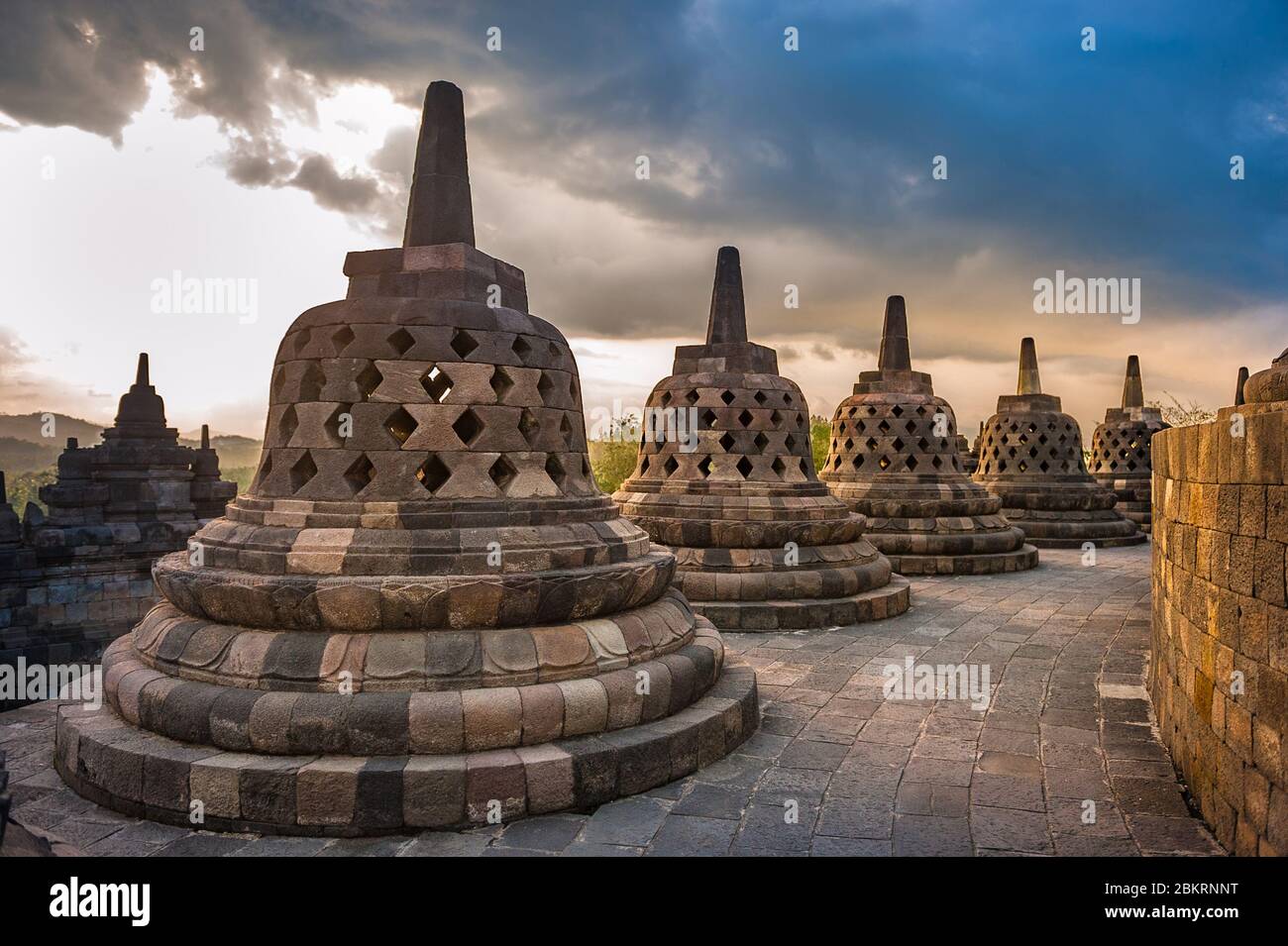 Borobudur temple at sunrise, Java, Indonesia Stock Photo - Alamy