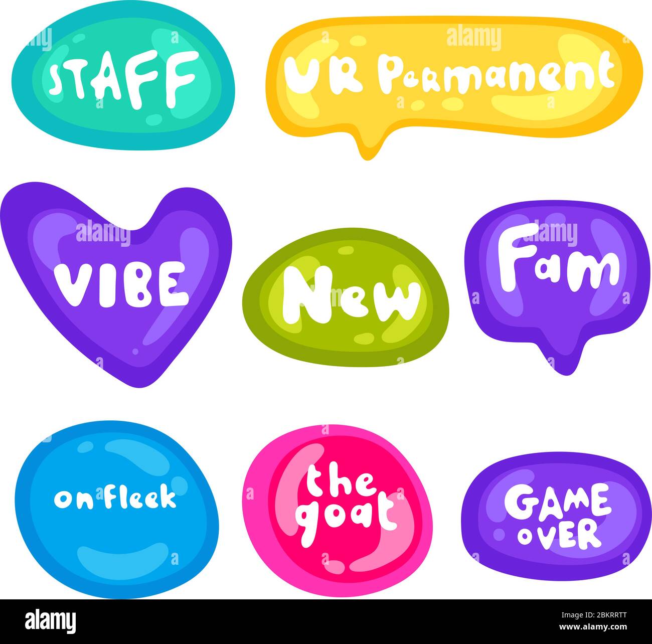 Set of stickers on different shapes. Collection of vector multicolored ...