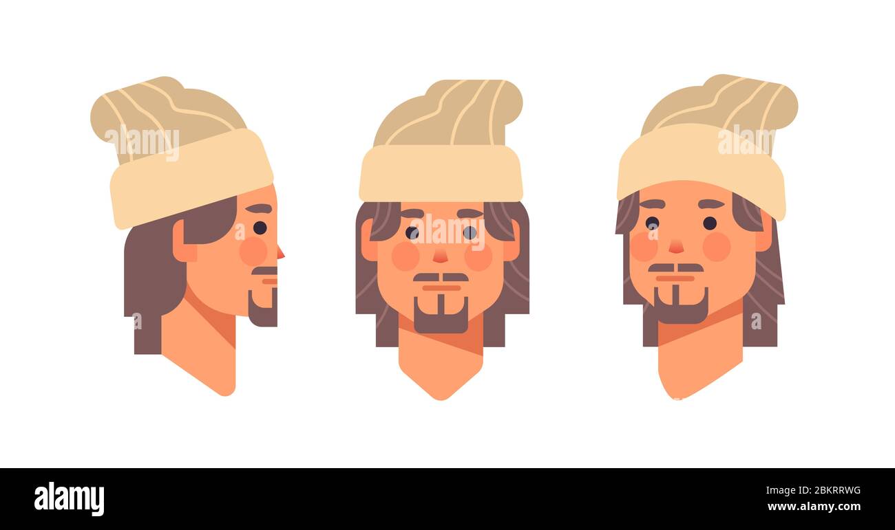 set guy head avatar front side view male cartoon character different ...