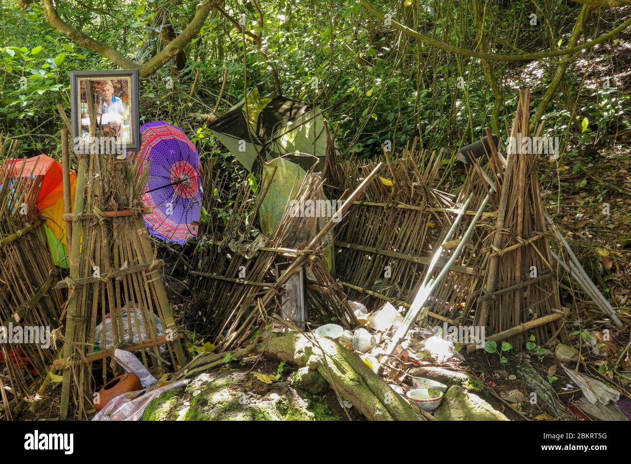 Tombs of bamboo on Bali island. In the village of Terunyan the dead are ...