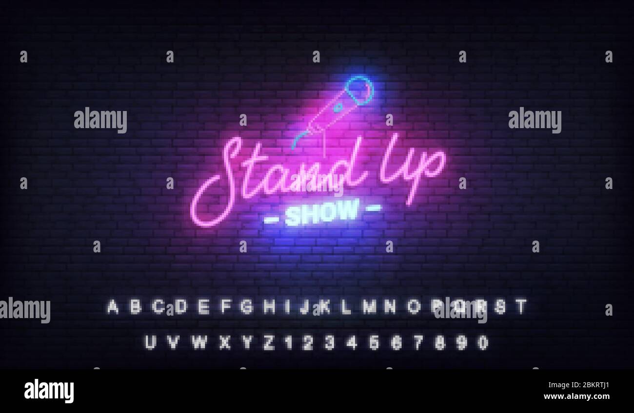 Stand Up Comedy Show Neon Template Stand Up Lettering And Glowing Neon