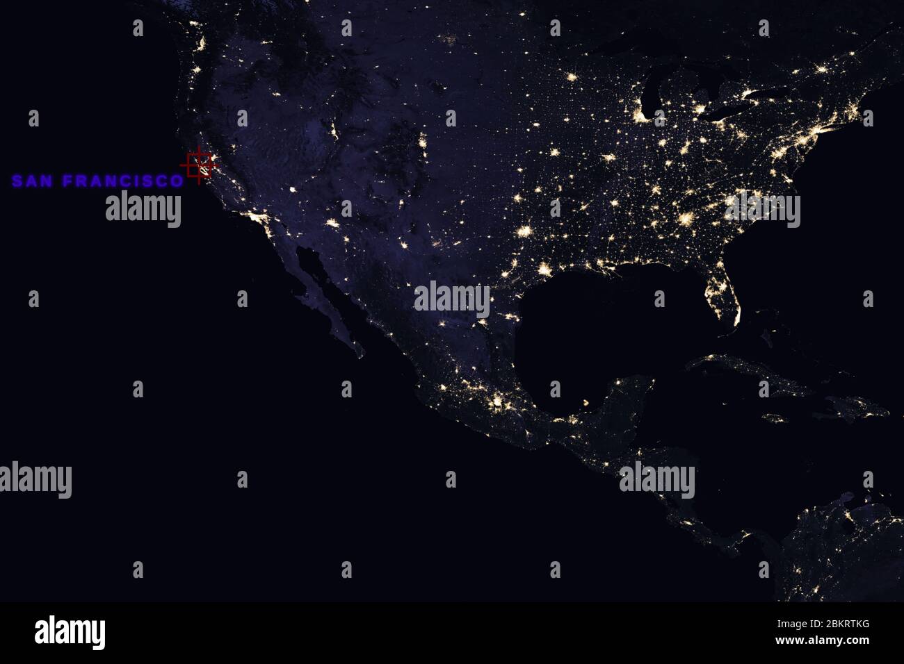 High Resolution Map Composition of USA at night pinpointing San ...