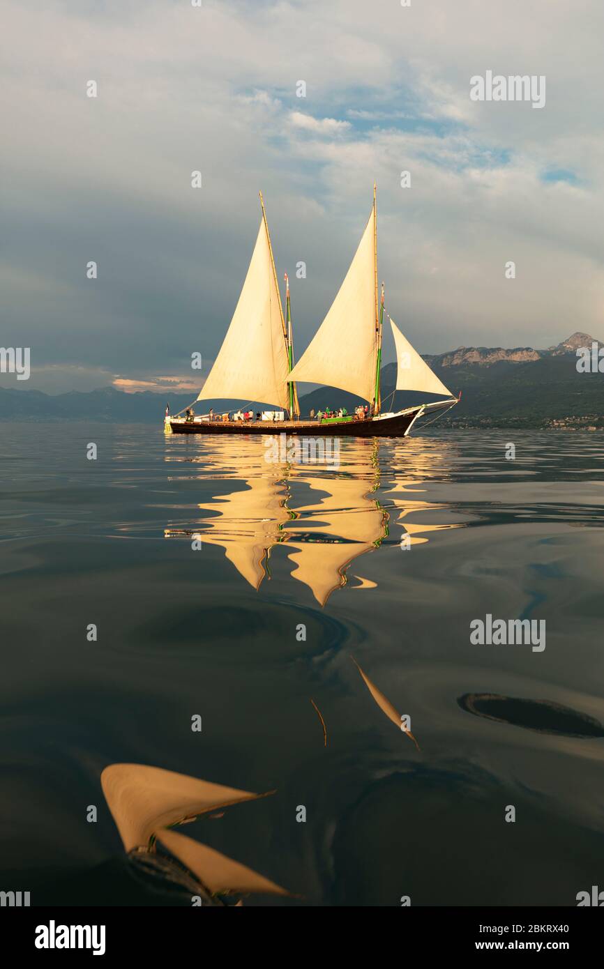 France, Haute-Savoie, Evian-les-Bains, Lake Geneva, boat Savoy, boat of ...