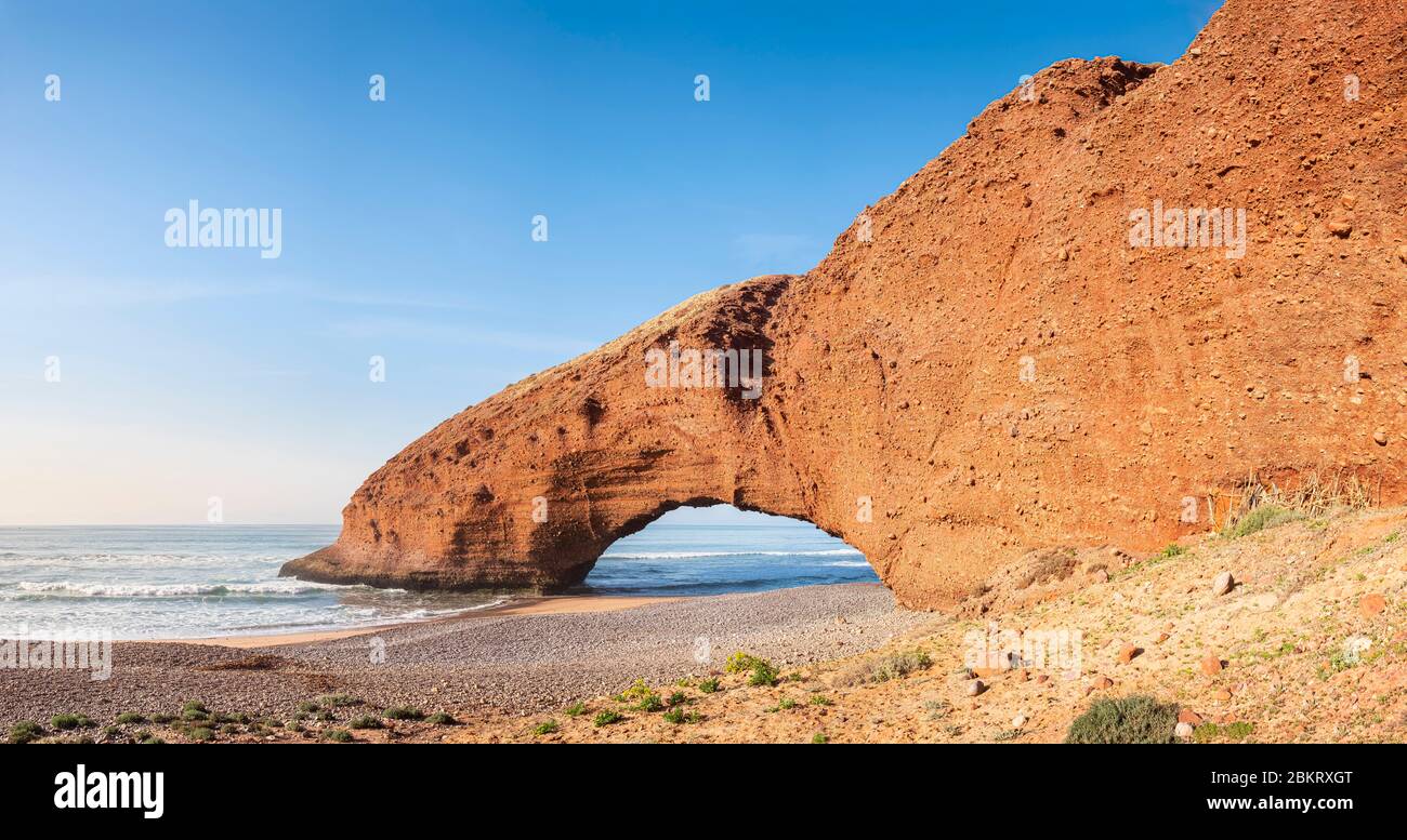 Morocco, Guelmim-Oued Noun region, Sidi Ifni beach, natural arch Stock ...