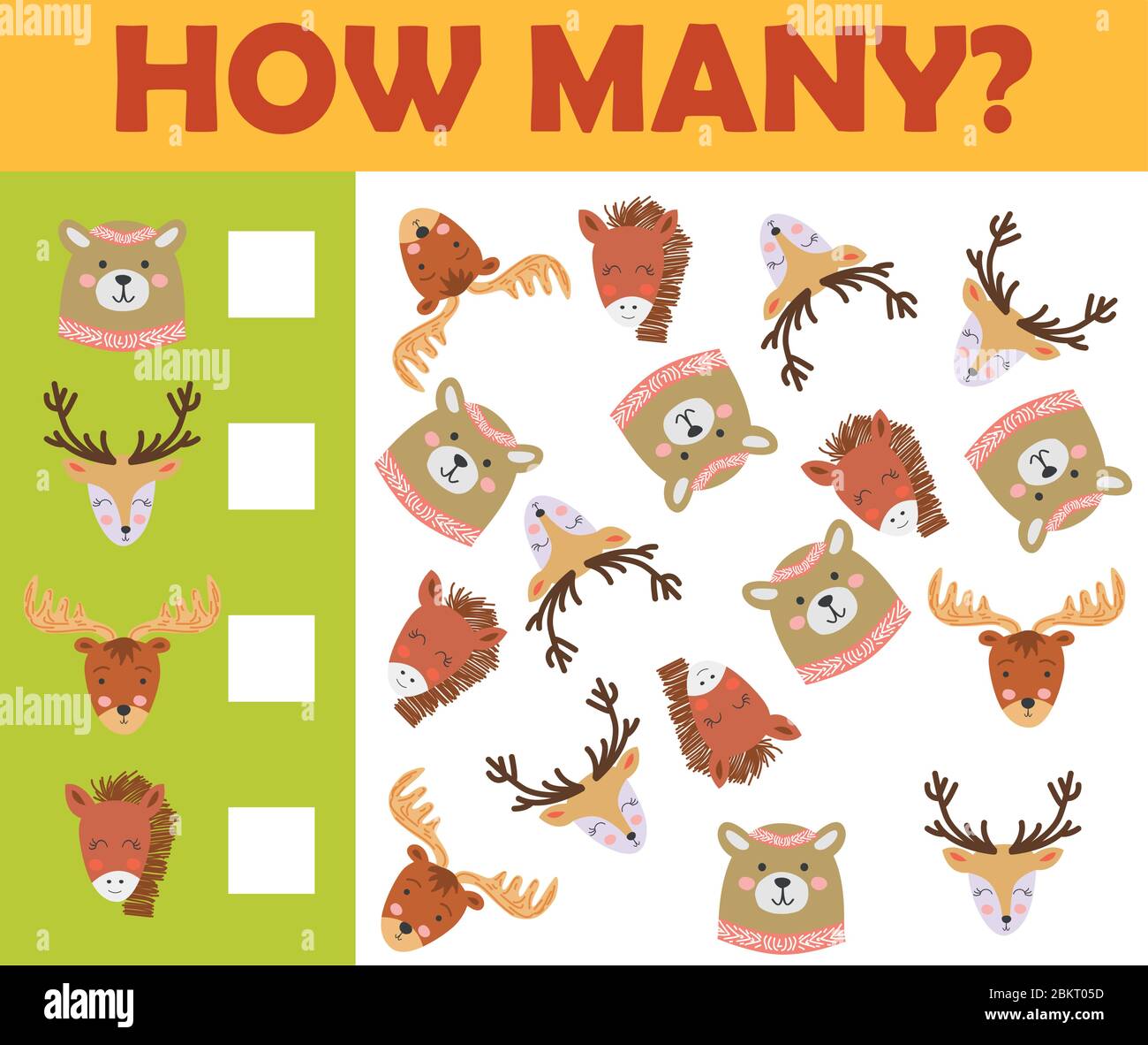 Counting animal games for preschool kids sheet layout in colorful ...