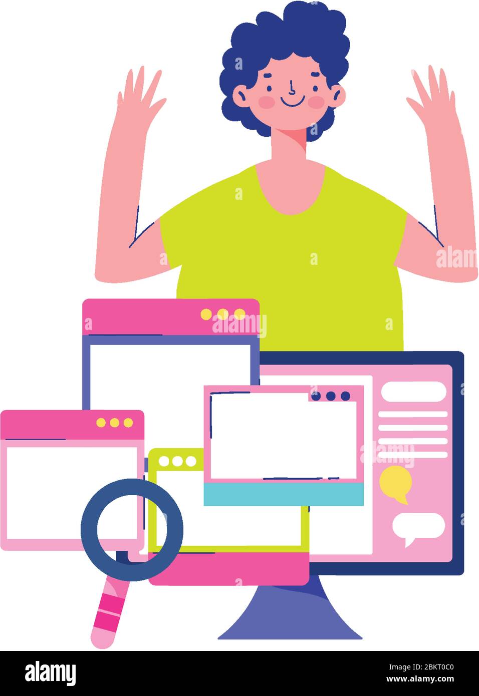 education online, student boy website computer course cartoon vector ...