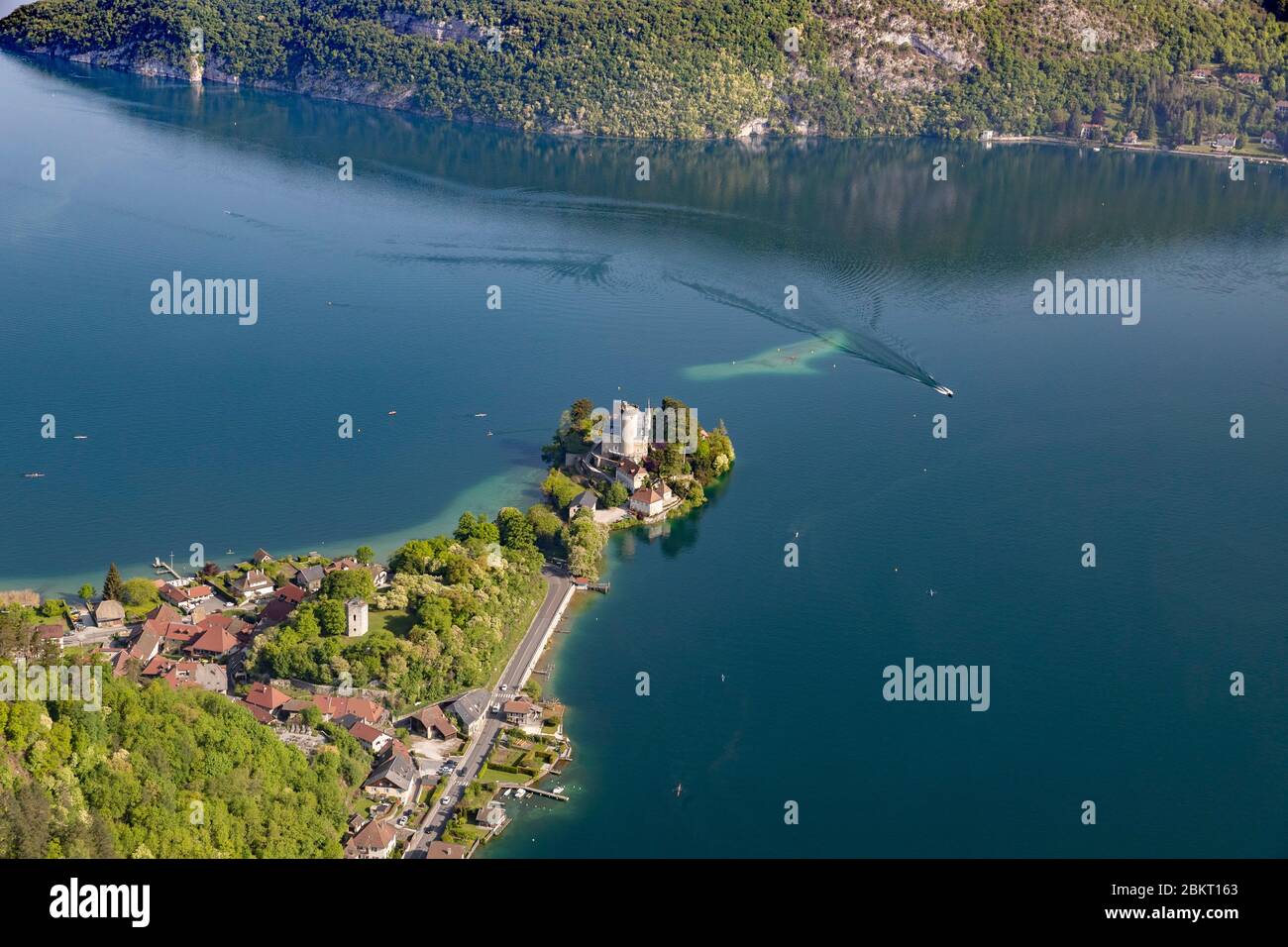 France, Haute Savoie, Annecy, view of the Duingt peninsula, Chateau de ...