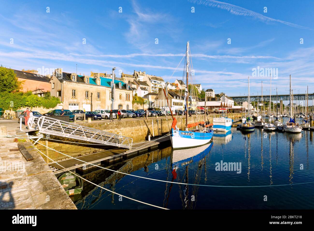 France, Finistere, Douarnenez, the docks of Port Rhu and ships in the ...