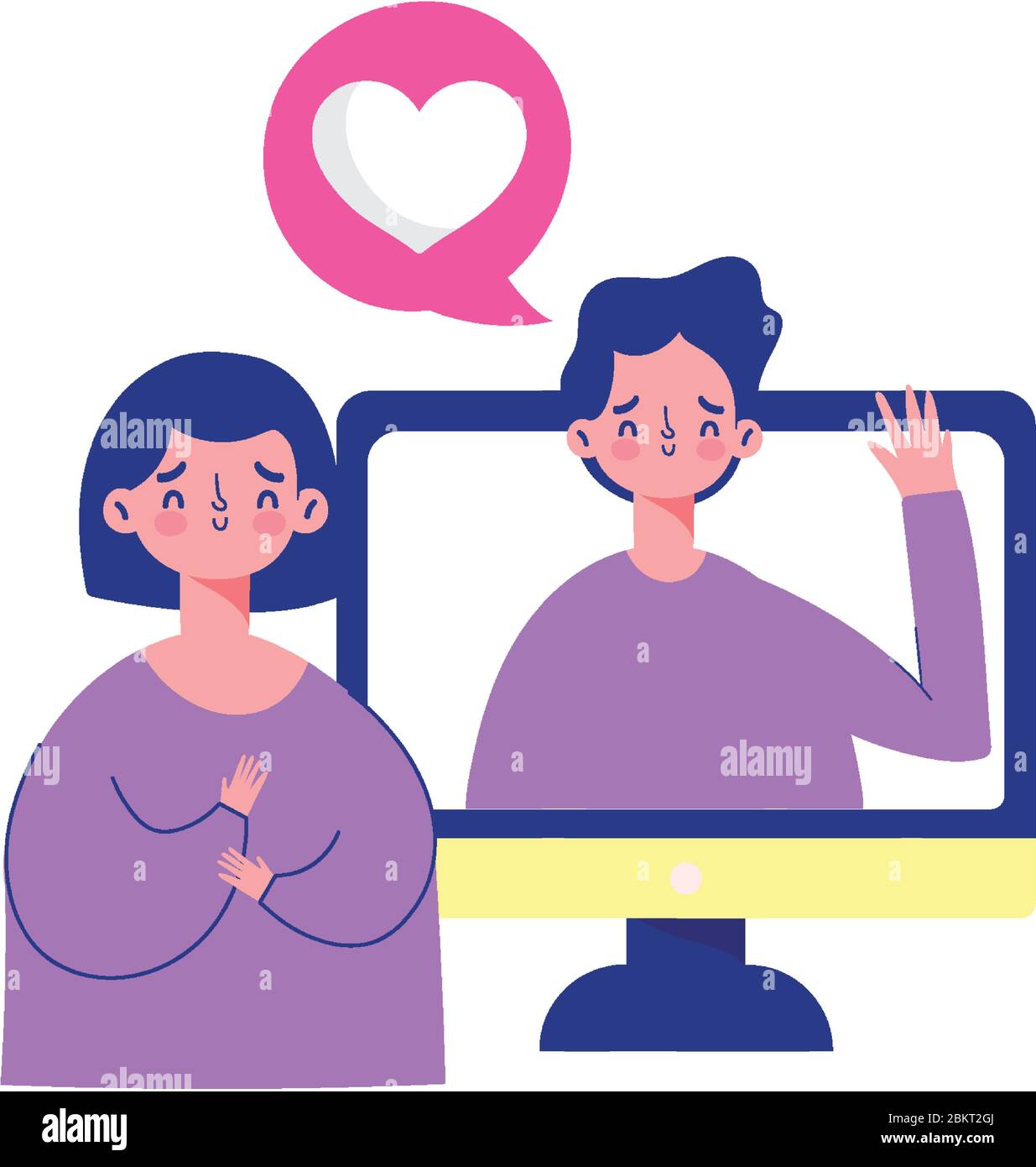 couple computer talking romantic message cartoon vector illustration ...