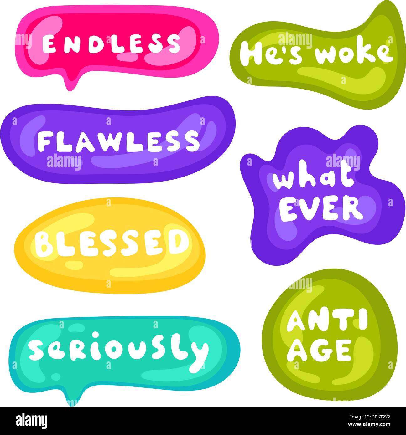 Set of stickers on different shapes. Collection of vector multicolored ...