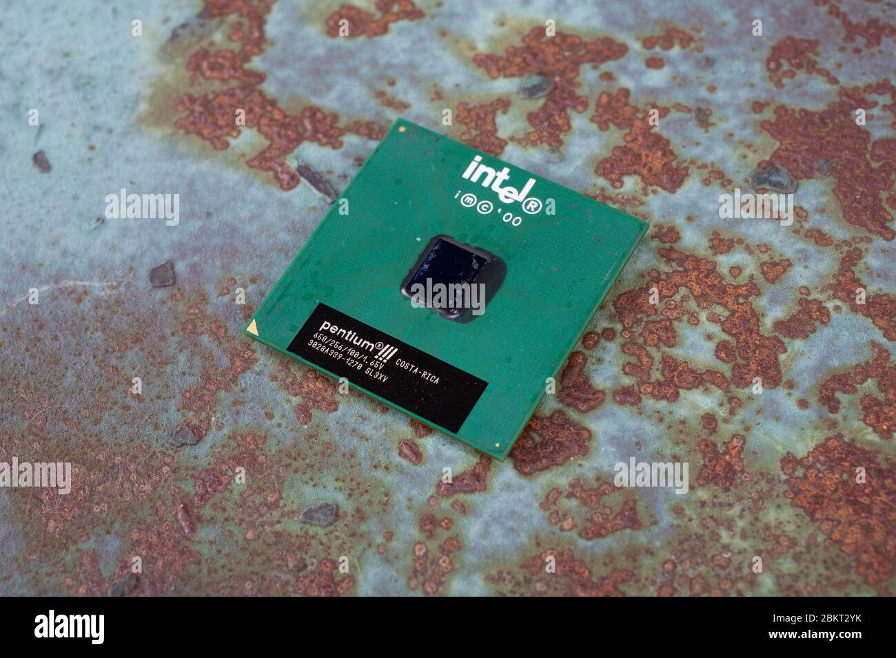 KYIV, UKRAINE - April 22, 2020. Intel Pentium III processor unit on ...