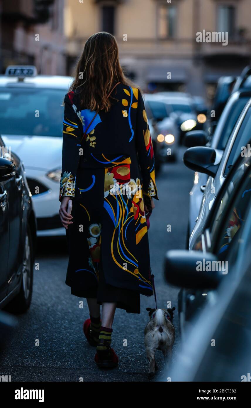 MILAN, Italy- February 21 2020: Jennifer Jane Martin on the street ...