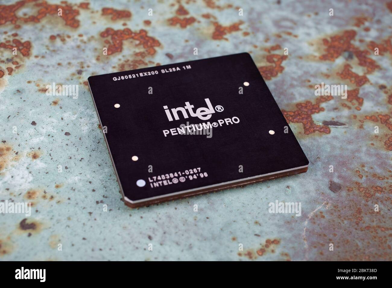 KYIV, UKRAINE - April 22, 2020. Intel Pentium Pro processor on rusty ...