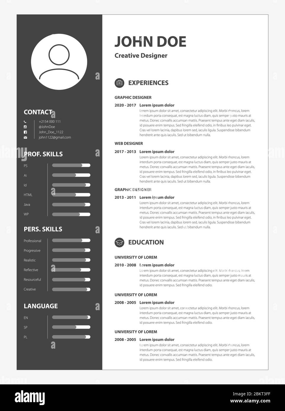 Clean resume application form. Career experience document concept, job ...