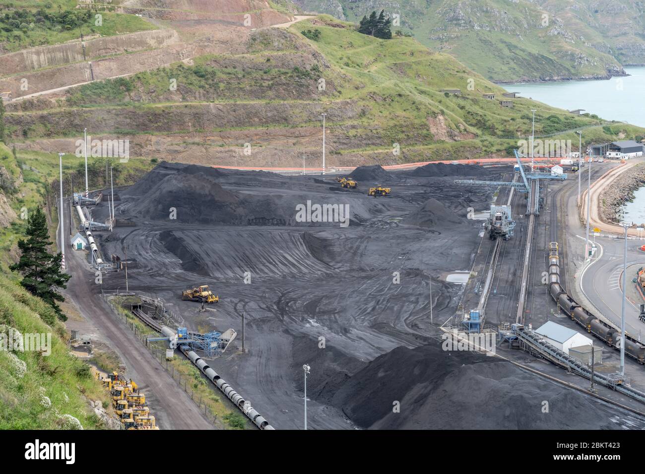 LYTTLETON, NEW ZEALAND - December 02 2019: aerial with large coal ...