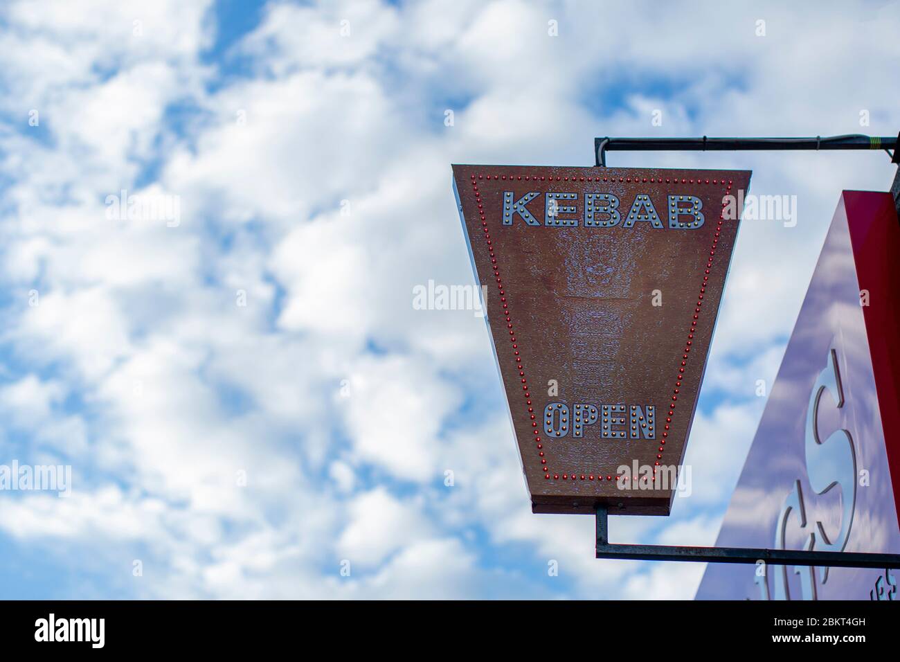 An sign saying 'Kebab Open' at a takeaway fast food shop in Streatham ...