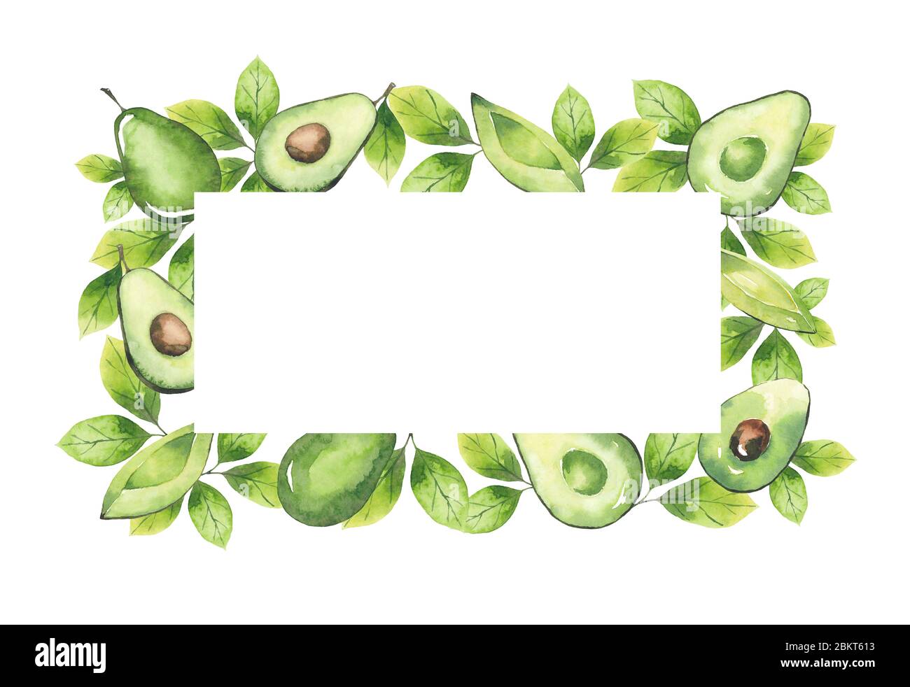 Watercolor rectangular frame from avocado and greenery elements ...