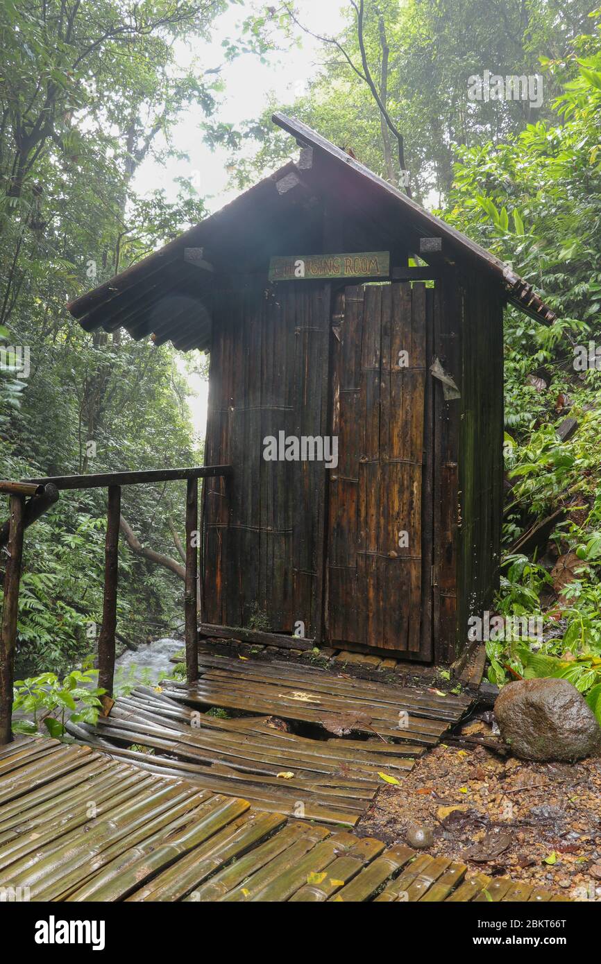 Wooden cabin with changing rooms in tropical jungle, near Spray ...