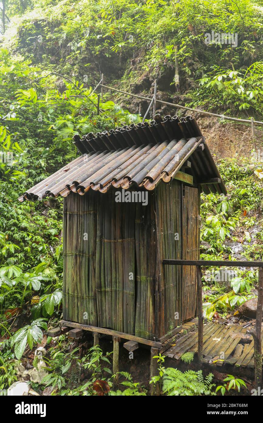 Wooden cabin with changing rooms in tropical jungle, near Spray ...