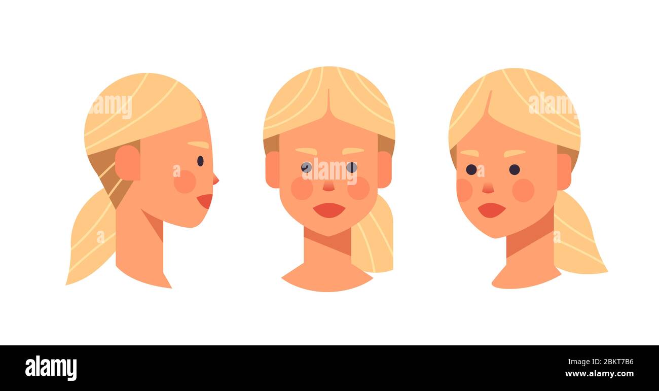 set girl head avatar front side view female character different views ...