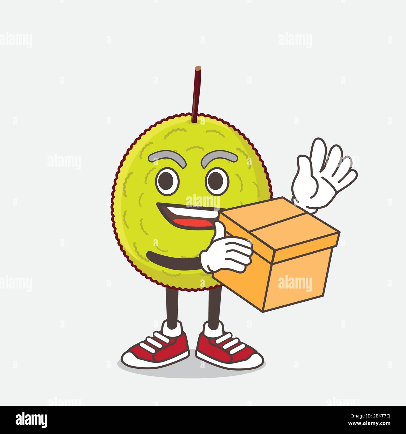 An illustration of Entawak Fruit cartoon mascot character holding a box ...
