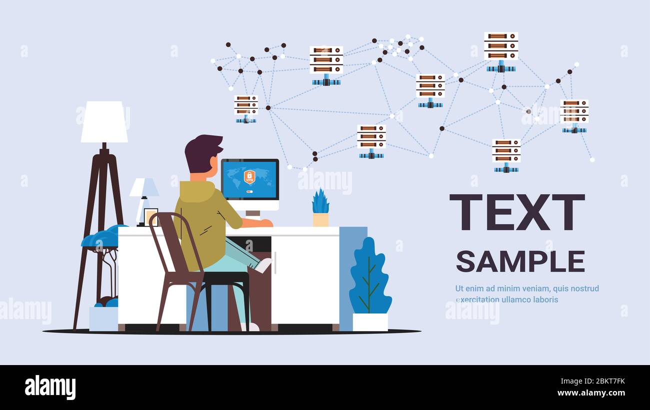 man sitting at workplace using virtual private network cyber security ...