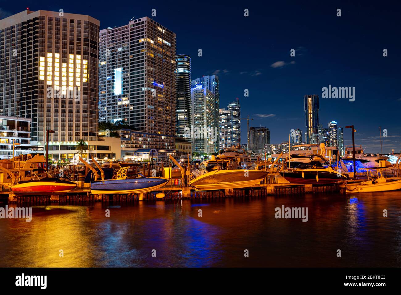 Skyline view of night Miami Florida. Miami city panorama with urban ...