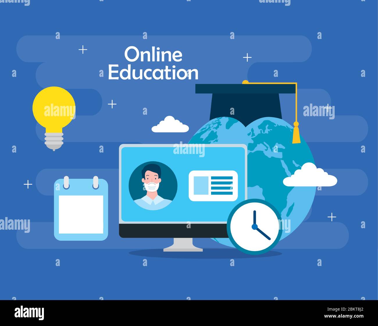 education online technology with computer and icons Stock Vector Image ...