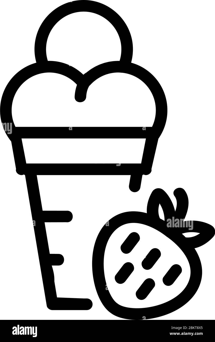 strawberry ice cream cone icon vector outline illustration Stock Vector ...