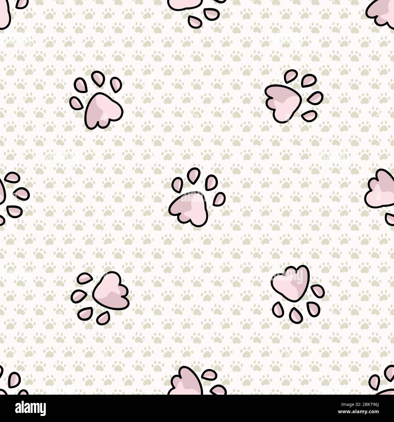 Hand drawn cute pink pet cat paw with claw seamless vector pattern ...
