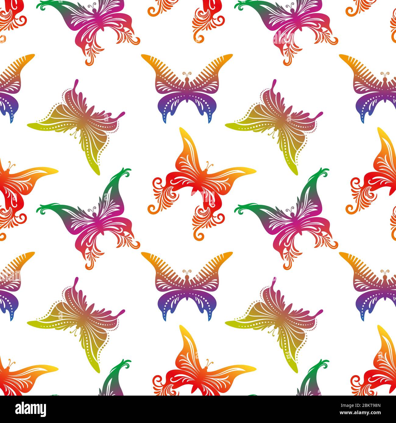 Seamless Pattern, Colorful Butterflies Pictograms Isolated on Tile ...
